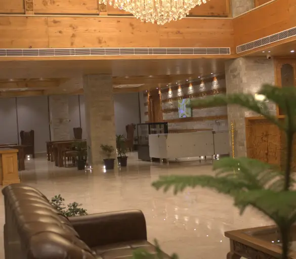 Golden-themed Lobby in Manali - Tiaraa Hotel and Resorts